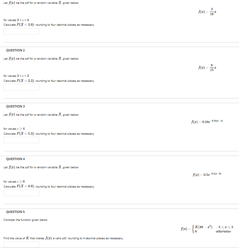 Solved Let f(x) be the pdf for a random variable X, given | Chegg.com
