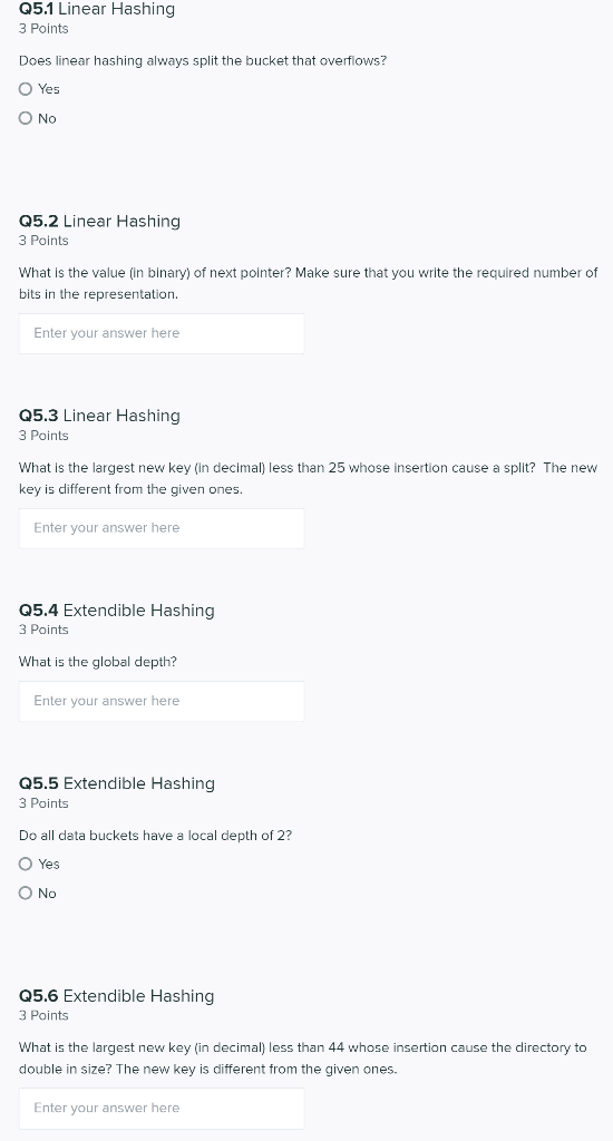 Solved Q5.1 Linear Hashing 3 Points Does linear hashing | Chegg.com
