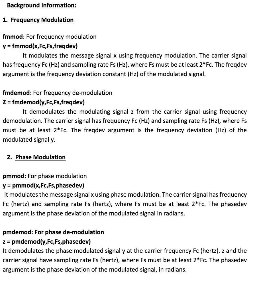 Solved Background Information: 1. Frequency Modulation | Chegg.com