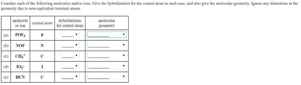 Solved Consider Cach Of The Following Molecules And Or Ions