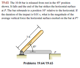 Solved 19.65 The 10 -lb bar is released from rest in the 45∘ | Chegg.com