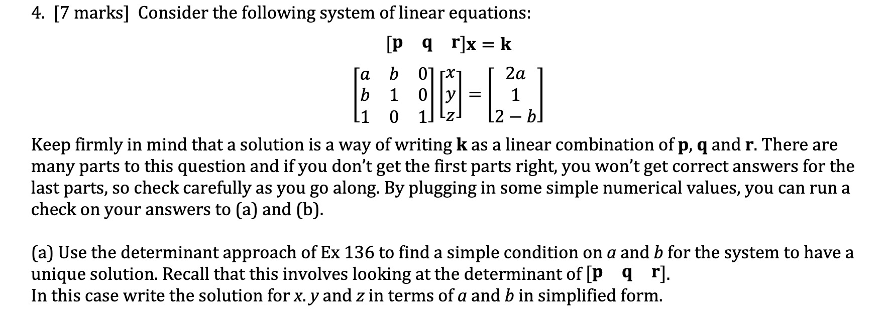 Solved 4. [7 marks] Consider the following system of linear | Chegg.com