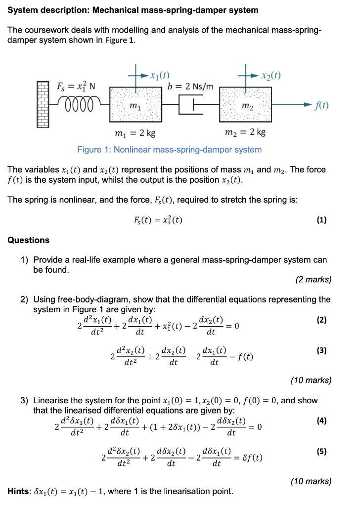 System description: Mechanical mass-spring-damper | Chegg.com
