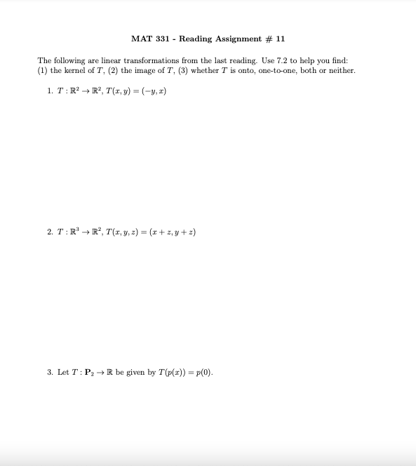 Solved MAT 331 - Reading Assignment # 11 The following are | Chegg.com