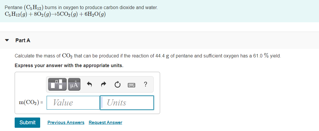 Solved Pentane (C5H12) burns in oxygen to produce carbon | Chegg.com