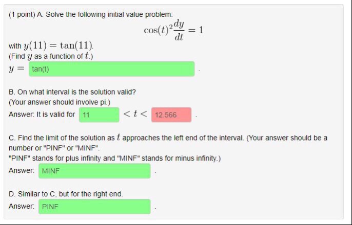 Solved (1 point) A. Solve the following initial value | Chegg.com Solved (1 point) A. Solve the following initial value | Chegg.com