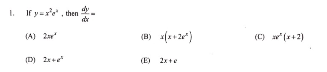 Solved 1. If y = xłem, then dx (A) 2xe* (B) x(x+2e*) (C) xe” | Chegg.com