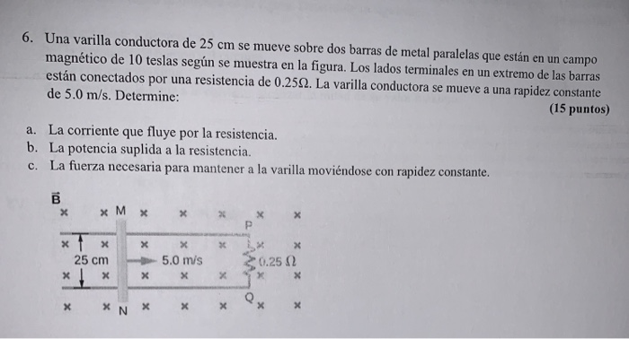 Solved Una varilla conductora de 25 cm se mueve sobre dos | Chegg.com