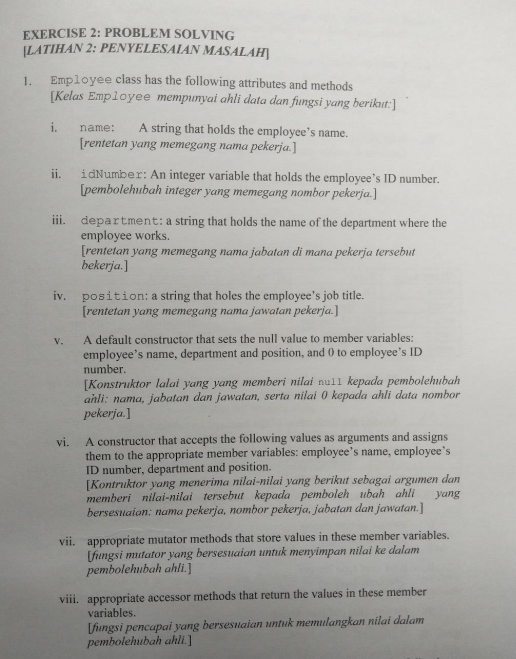 Solved EXERCISE 2: PROBLEM SOLVING (LATIHAN 2: PENYELESAIAN | Chegg.com