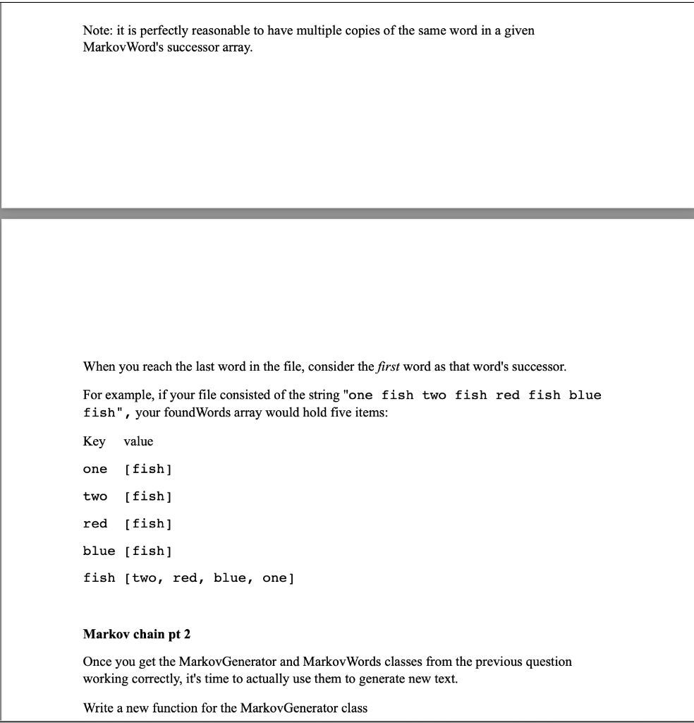 Solved Create a class called MarkovGenerator with the | Chegg.com