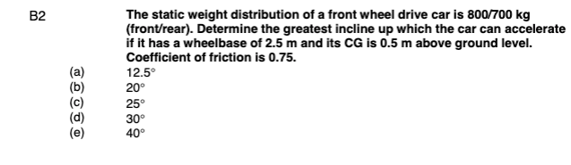 Solved B2 The static weight distribution of a front wheel | Chegg.com