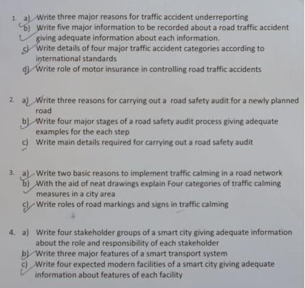 Solved 1 a) Write three major reasons for traffic accident | Chegg.com