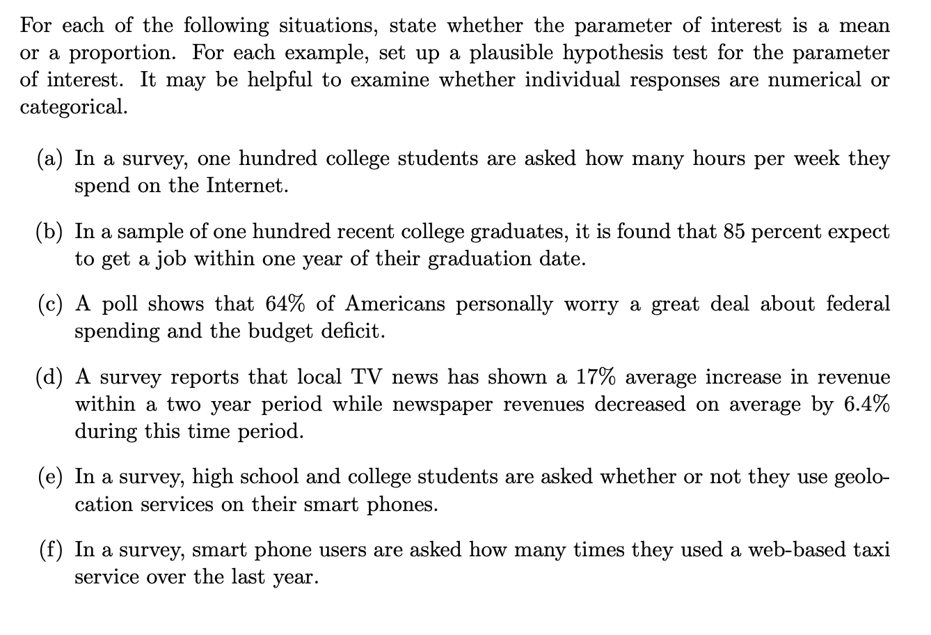 Solved For each of the following situations, state whether | Chegg.com
