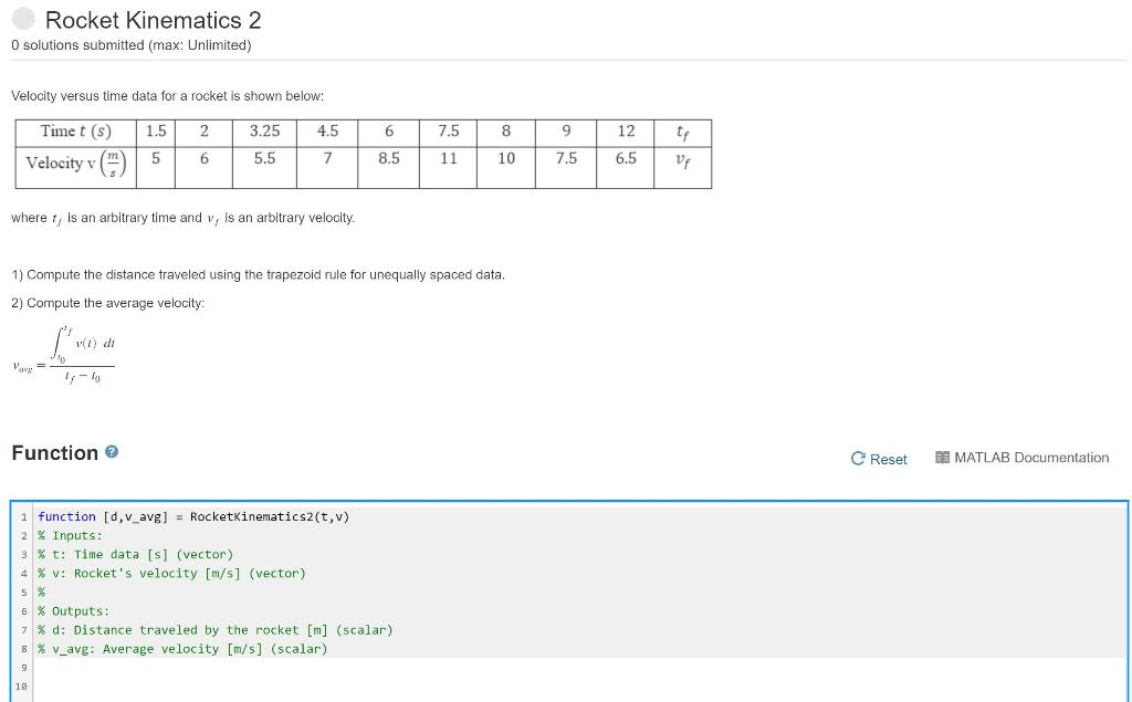 Solved Rocket Kinematics 2 O solutions submitted (max: | Chegg.com