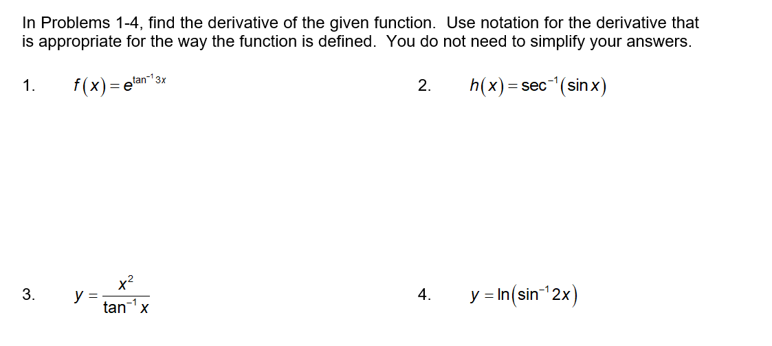 Solved In Problems 1-4, find the derivative of the given | Chegg.com