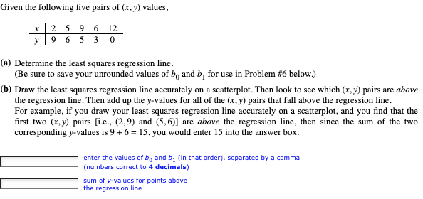 Solved Given the following five pairs of (x,y) values, x2 5 | Chegg.com