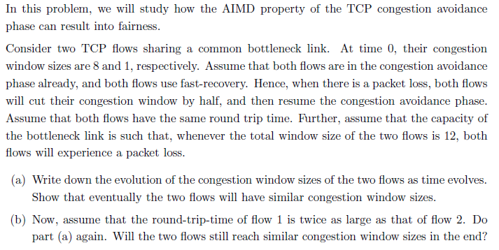 Solved In this problem, we will study how the AIMD property | Chegg.com