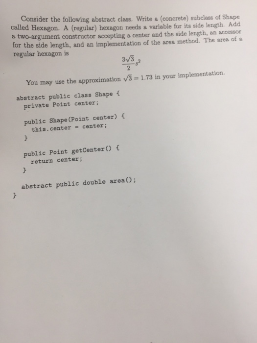 Solved Consider the following abstract class. Write a | Chegg.com