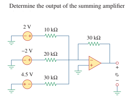 Solved Determine the output of the summing amplifier | Chegg.com