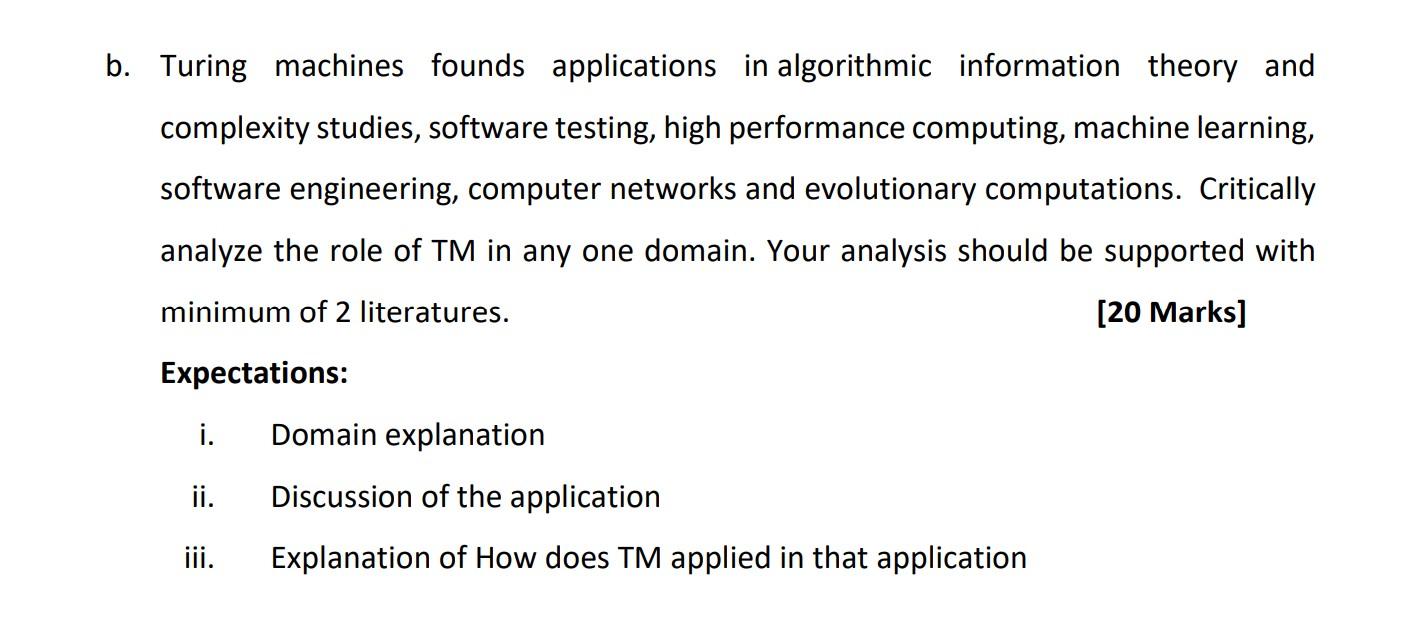 Solved b. Turing machines founds applications in algorithmic | Chegg.com