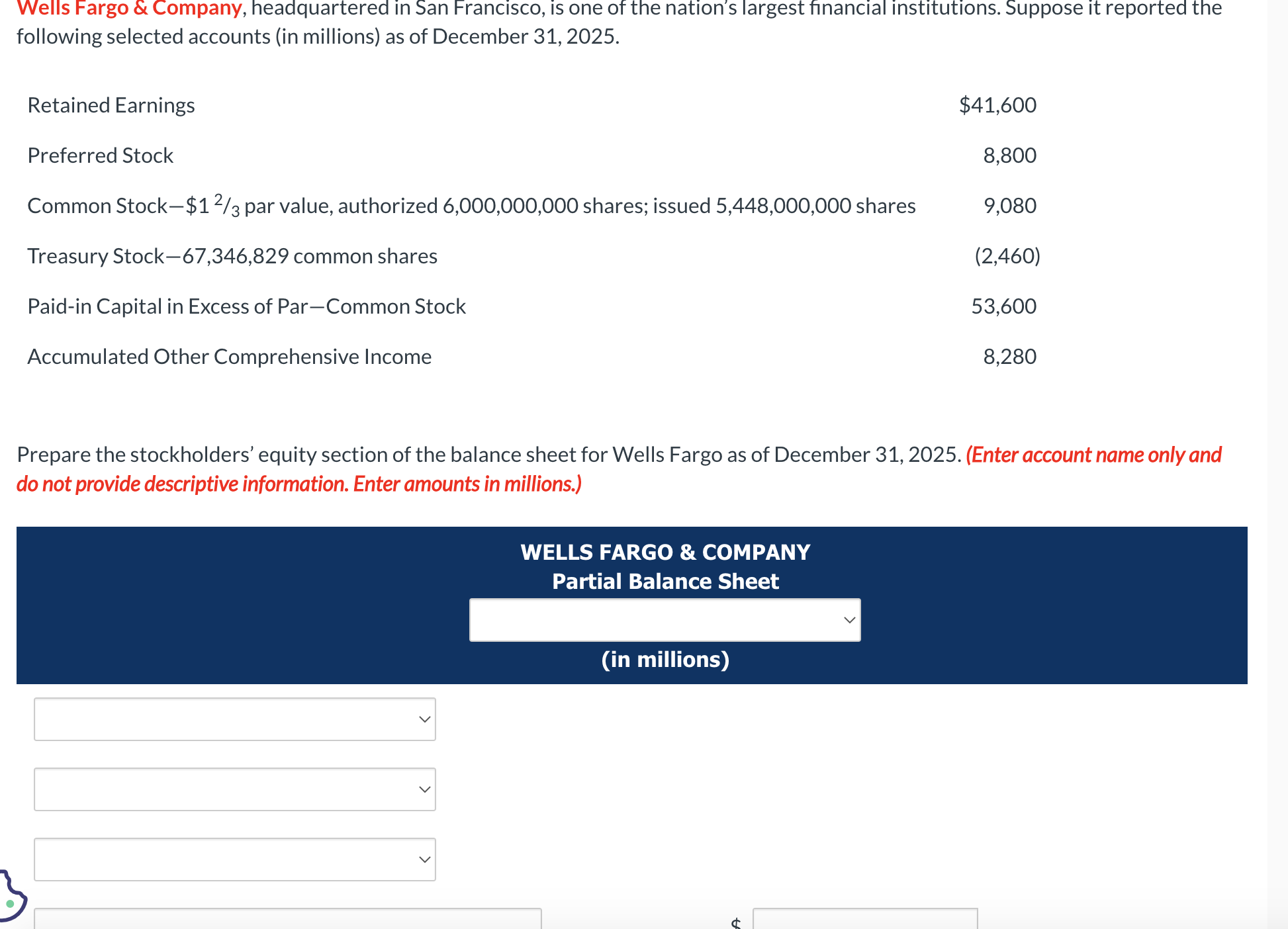 Solved Wells Fargo \& Company, headquartered in San | Chegg.com