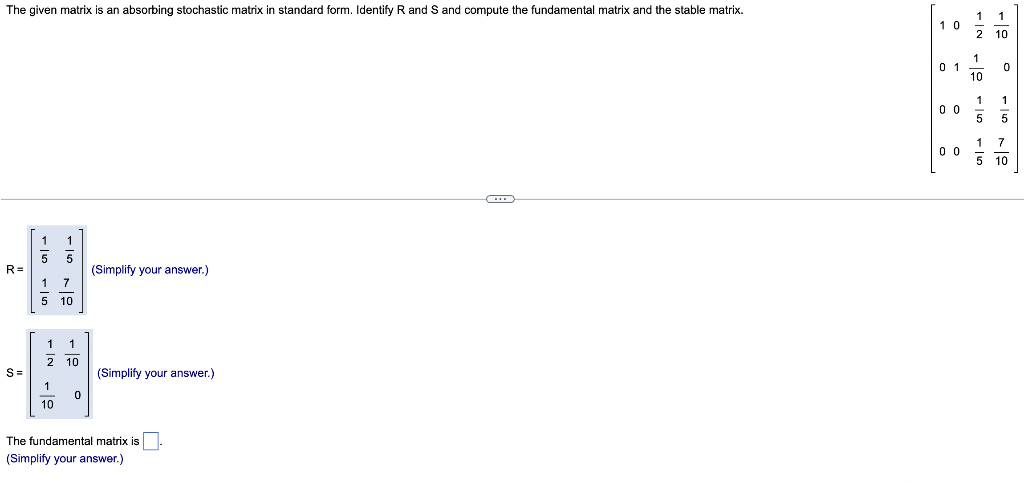 Solved The given matrix is an absorbing stochastic matrix in | Chegg.com