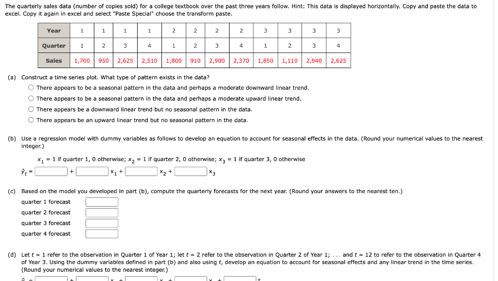 Solved (a) Construct a time series plot. What type of | Chegg.com