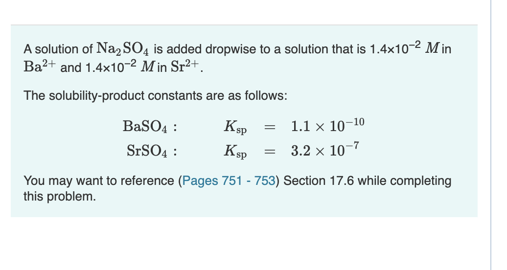 Solved A solution of Na2SO4 is added dropwise to a solution | Chegg.com