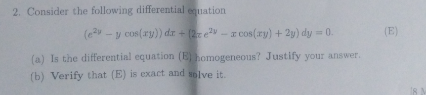 Solved 2. Consider the following differential equation | Chegg.com