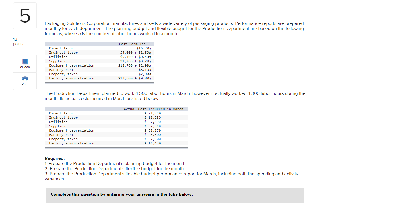 Solved Required: 1. Prepare the Production Department's | Chegg.com