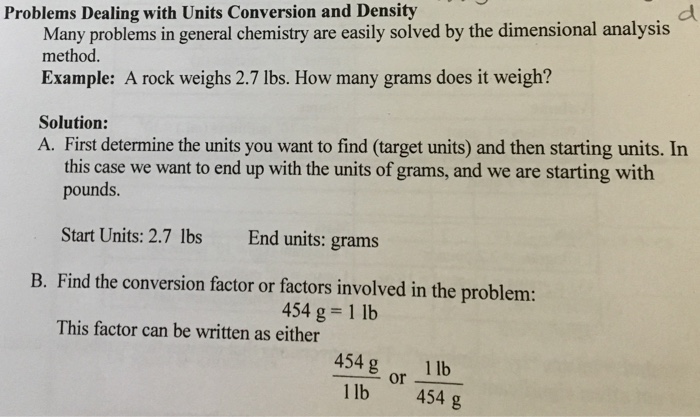 Solved Problems Dealing with Units Conversion and Density | Chegg.com