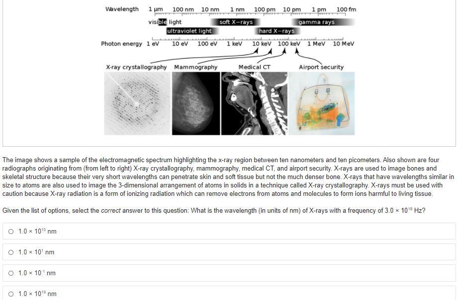 Solved Wavelength 1 um 100 nm 10 nm 1 nm 100 pm 10 pm 1 pm | Chegg.com