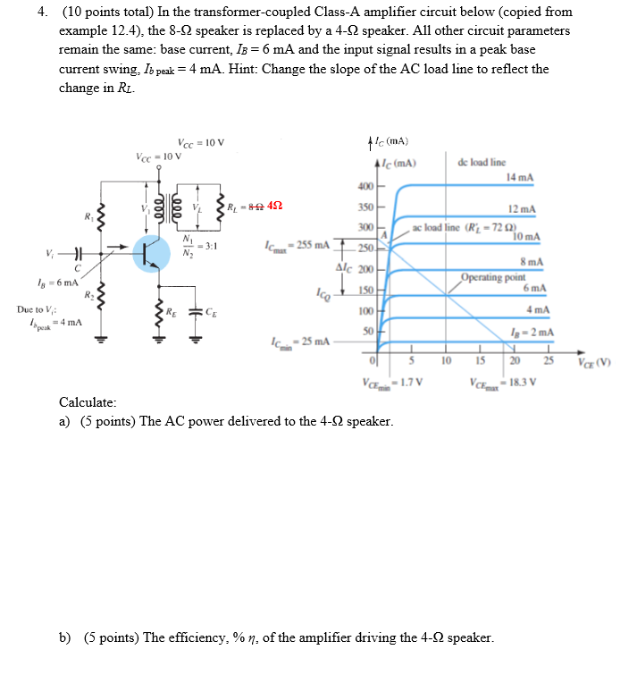 Solved 4. (10 points total) In the transformer-coupled | Chegg.com
