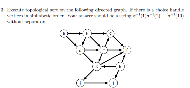 Solved 3. Execute topological sort on the following directed | Chegg.com