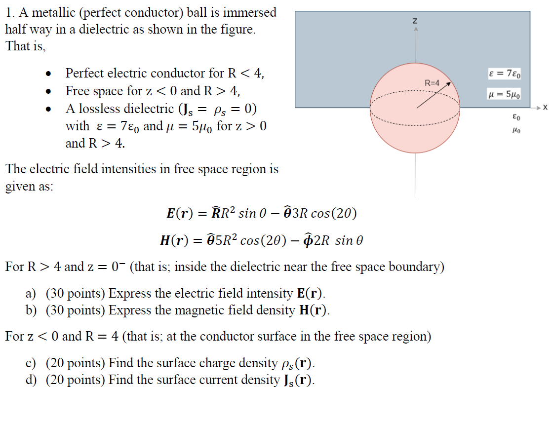 Solved A metallic (perfect conductor) ﻿ball is immersedhalf | Chegg.com