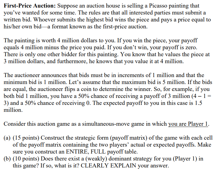 Solved First Price Auction Suppose An Auction House Is