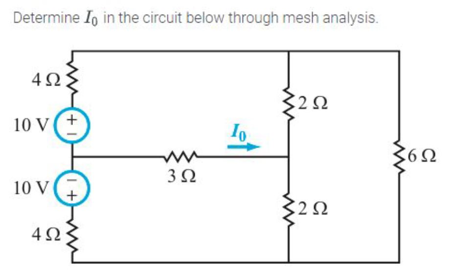 Solved Determine I0 ﻿in the circuit below through mesh | Chegg.com