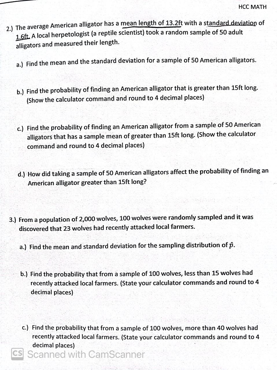Solved HCC MATH a 2.) The average American alligator has a | Chegg.com