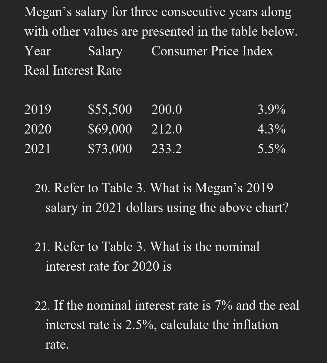 Megan's salary for three consecutive years alongwith | Chegg.com