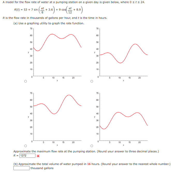 Solved xt A model for the flow rate of water at a pumping | Chegg.com