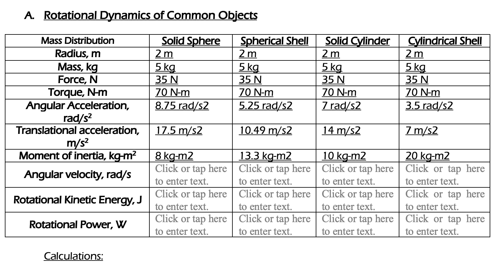 Solved Compute for the moment of inertia, angular velocity, | Chegg.com