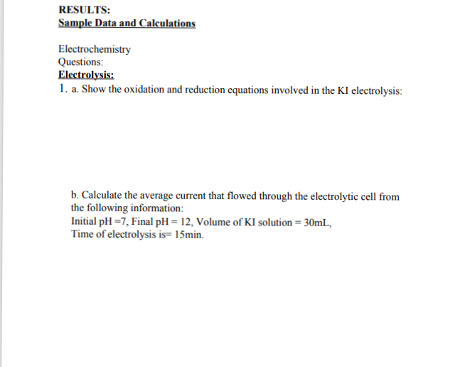 Solved RESULTS: Sample Data and Calculations | Chegg.com