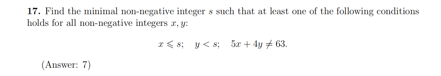 Solved 17. Find the minimal non-negative integer s such that | Chegg.com