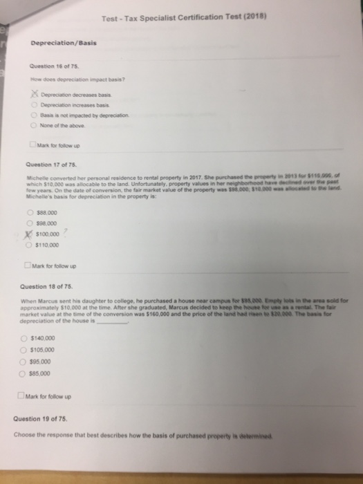 Solved Test - Tax Specialist Certification Test (2018) | Chegg.com