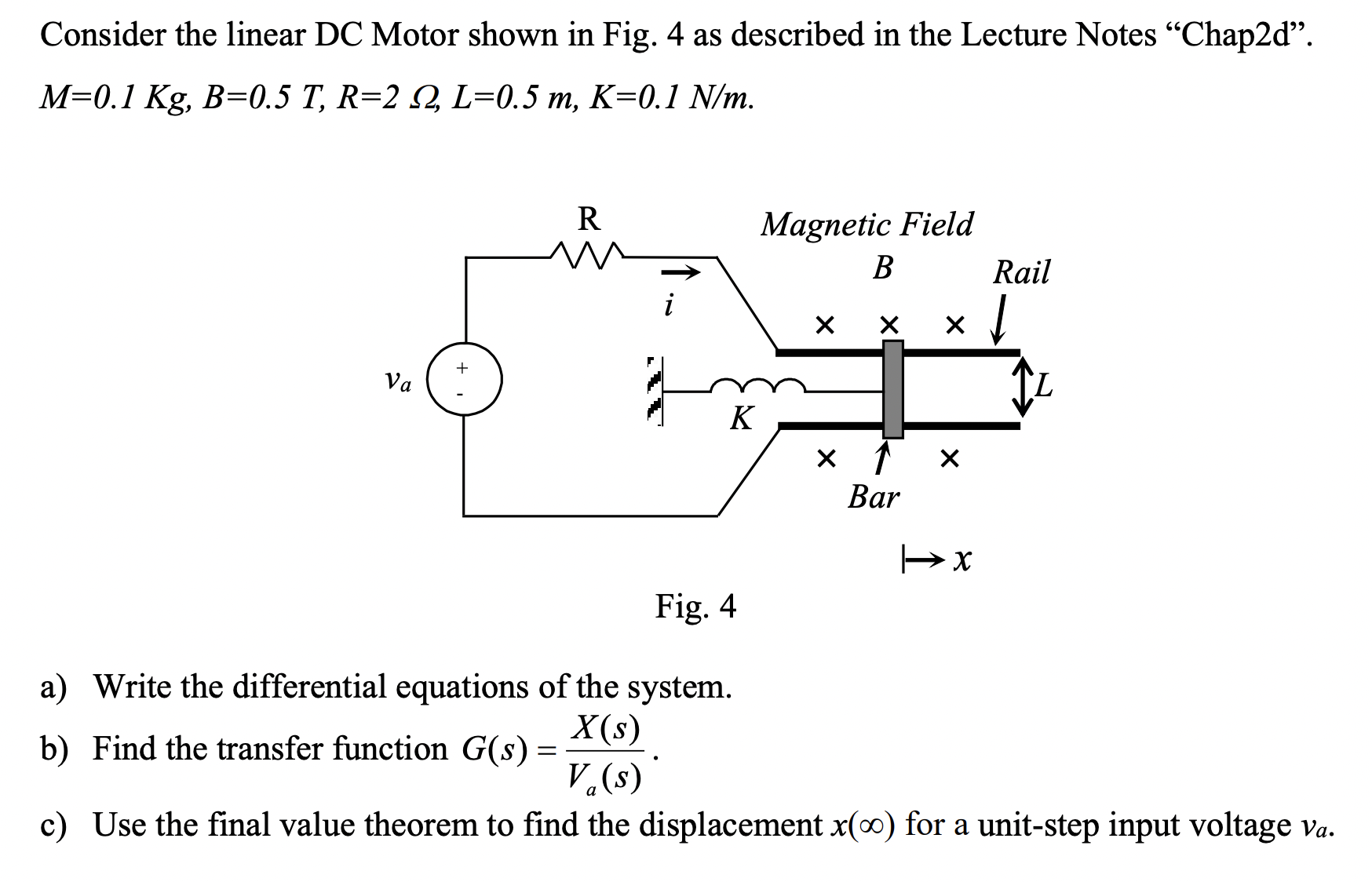 Solved Consider the linear DC Motor shown in Fig. 4 ﻿as | Chegg.com