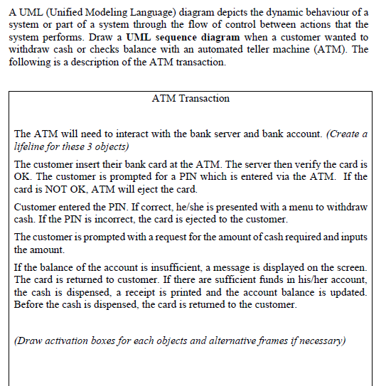 Solved A UML (Unified Modeling Language) diagram depicts the | Chegg.com