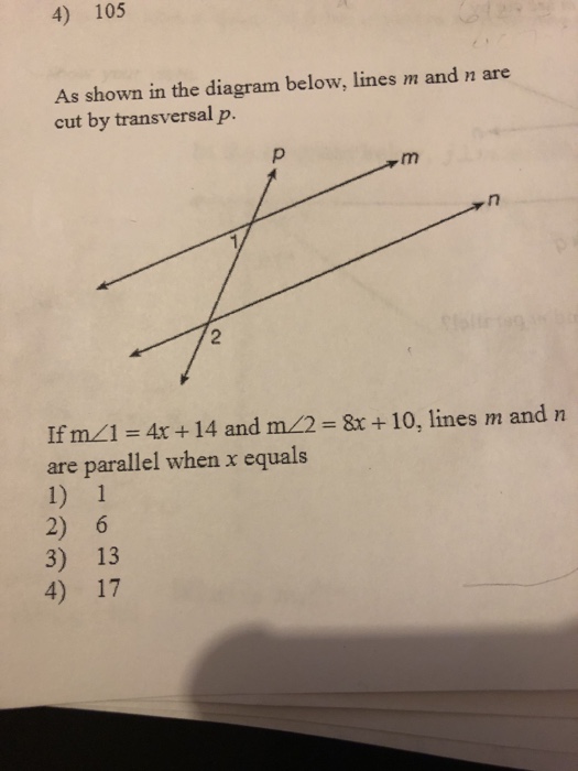 Solved 4) 105 As shown in the diagram below, lines m and n | Chegg.com