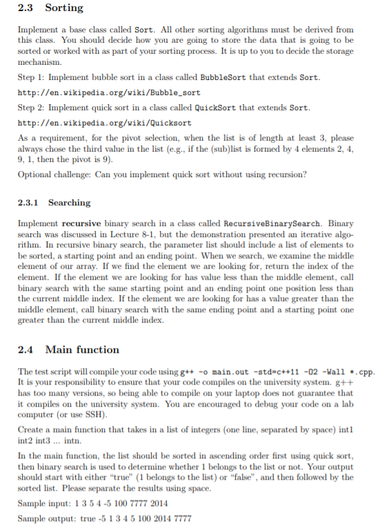 Solved 2.3 Sorting Implement a base class called Sort. All | Chegg.com