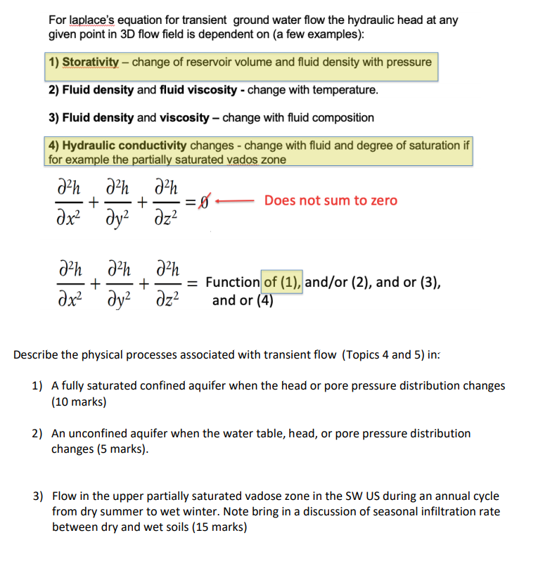 For laplace's equation for transient ground water | Chegg.com