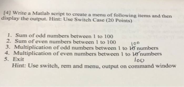 Solved Write a MATLAB script to create a menu of following | Chegg.com